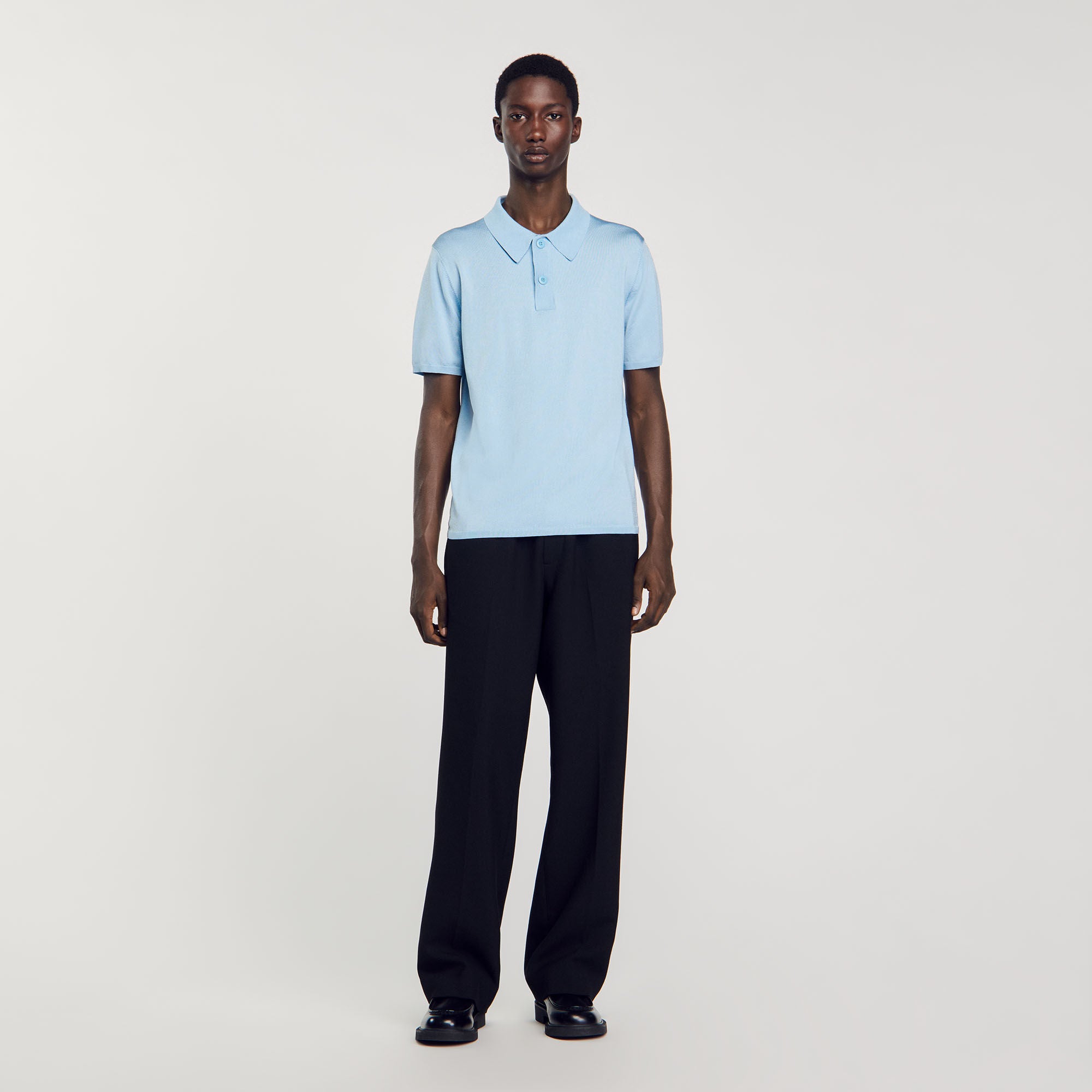 Sandro | Polo de punto color azul celeste para hombre – The Style Rack
