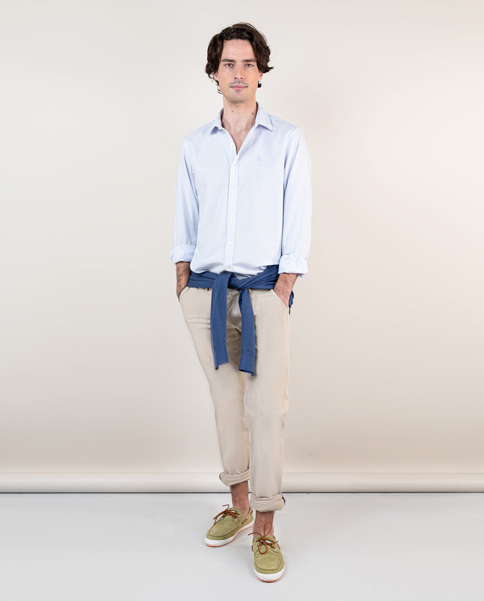 El Ganso | Camisa Pin Point Raya Fine Bengal Oxford Celeste para hombre ...