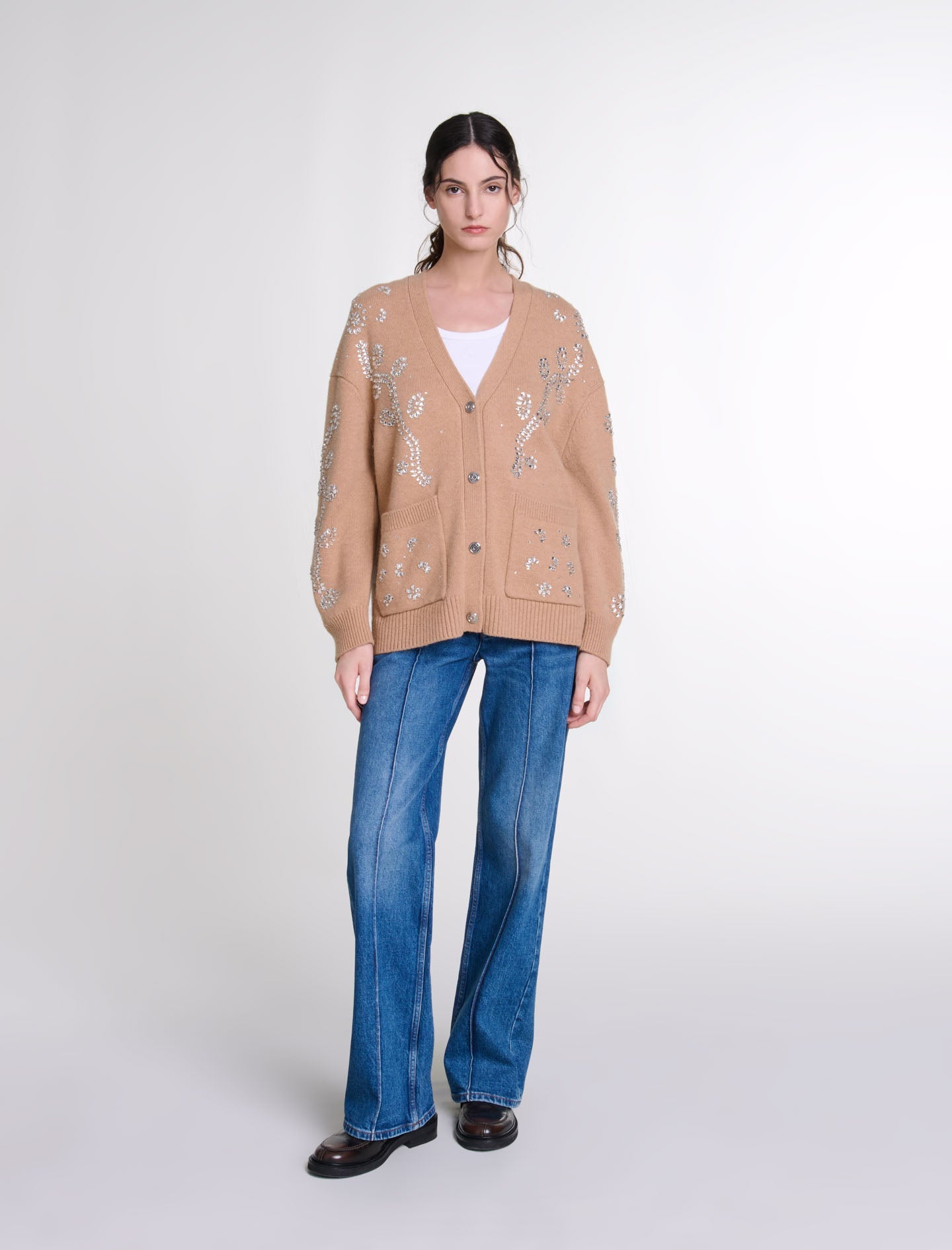 Maje | Cárdigan con joyas color café para mujer – The Style Rack