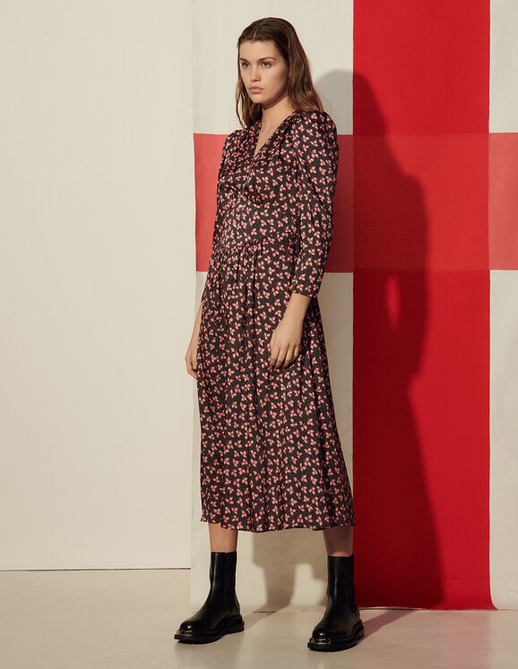 Sandro | Vestido Billie Negro Y Rosa Para Mujer – The Style Rack